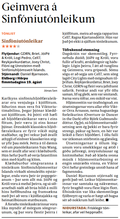 Geimvera á Sinfóníutónleikum – Jónas Sen